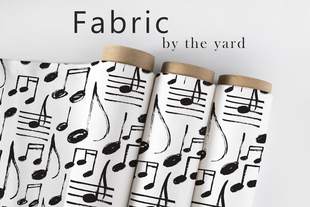 Music Notes Fabric, Musical Material, Black and White Textiles ...