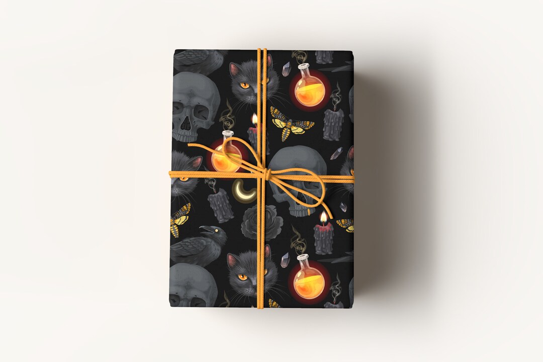 Skull Wrapping Paper, Gothic Gift Wrap, Goth Wrapping Paper, Dark Magic ...