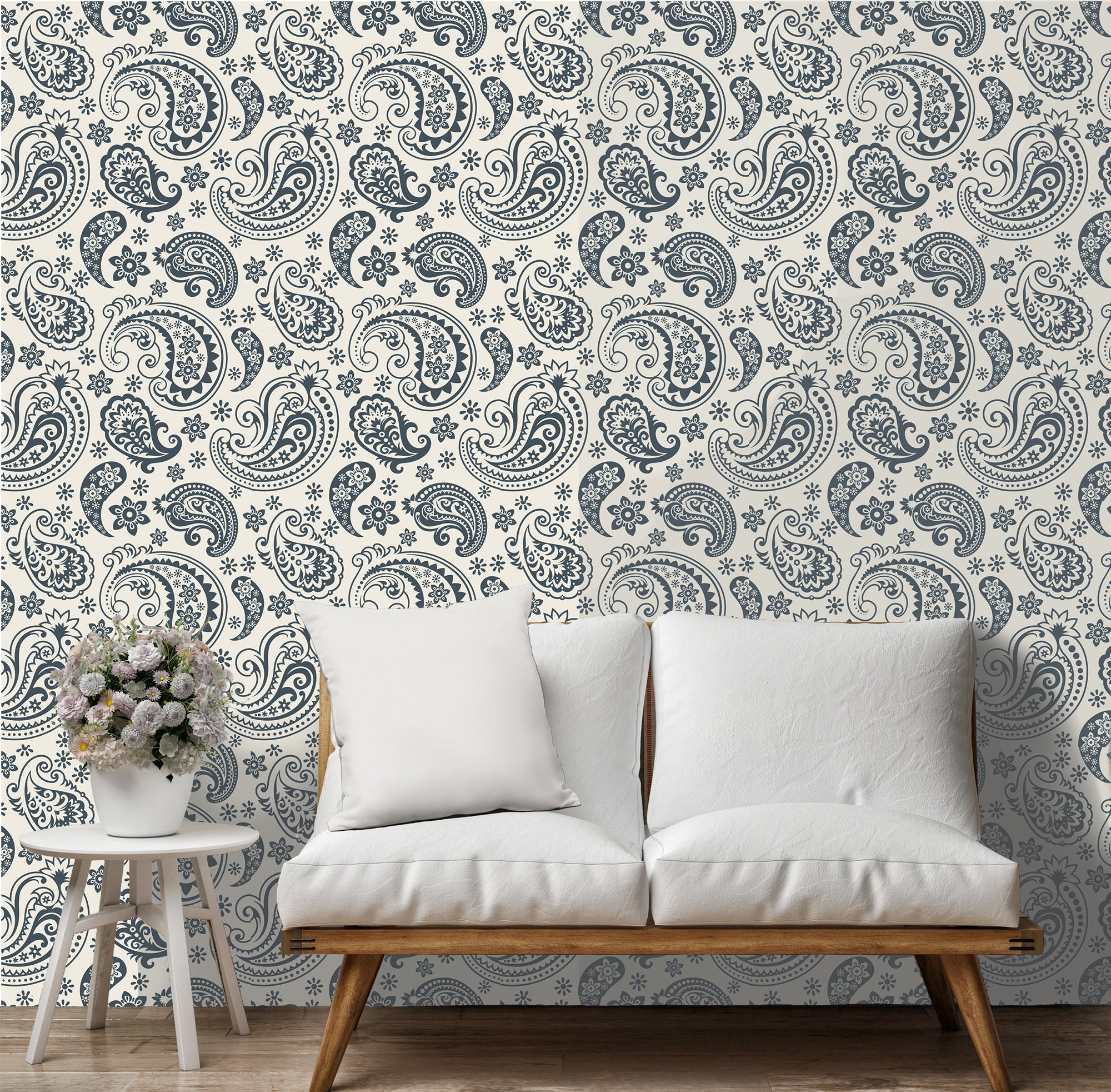 Black And White Paisley Wallpaper Bedroom