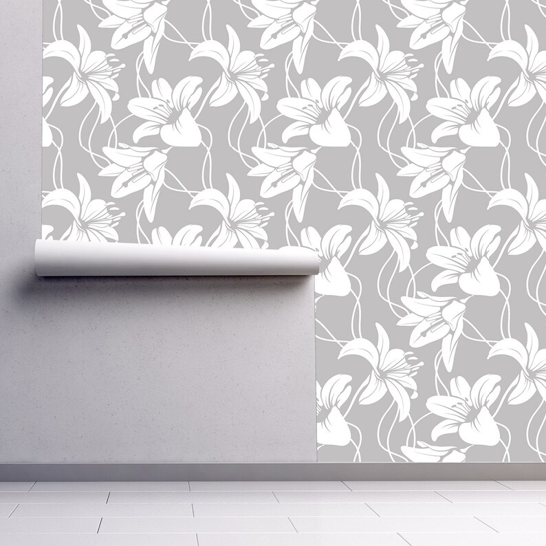 Grey Wallpaper Large Floral Wallpaper Victorian Wallpaper | Etsy