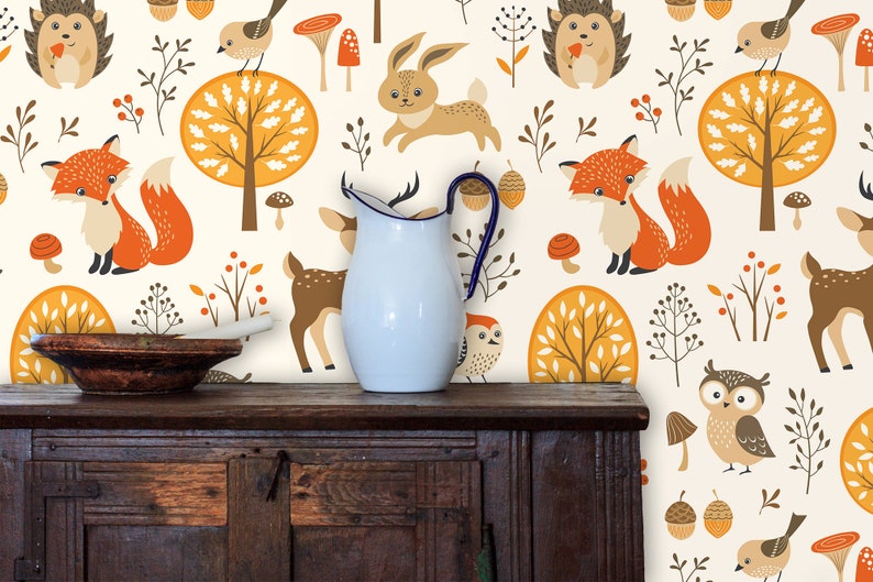 Woodland Wallpaper Animal Wallpaper Forest Animals | Etsy