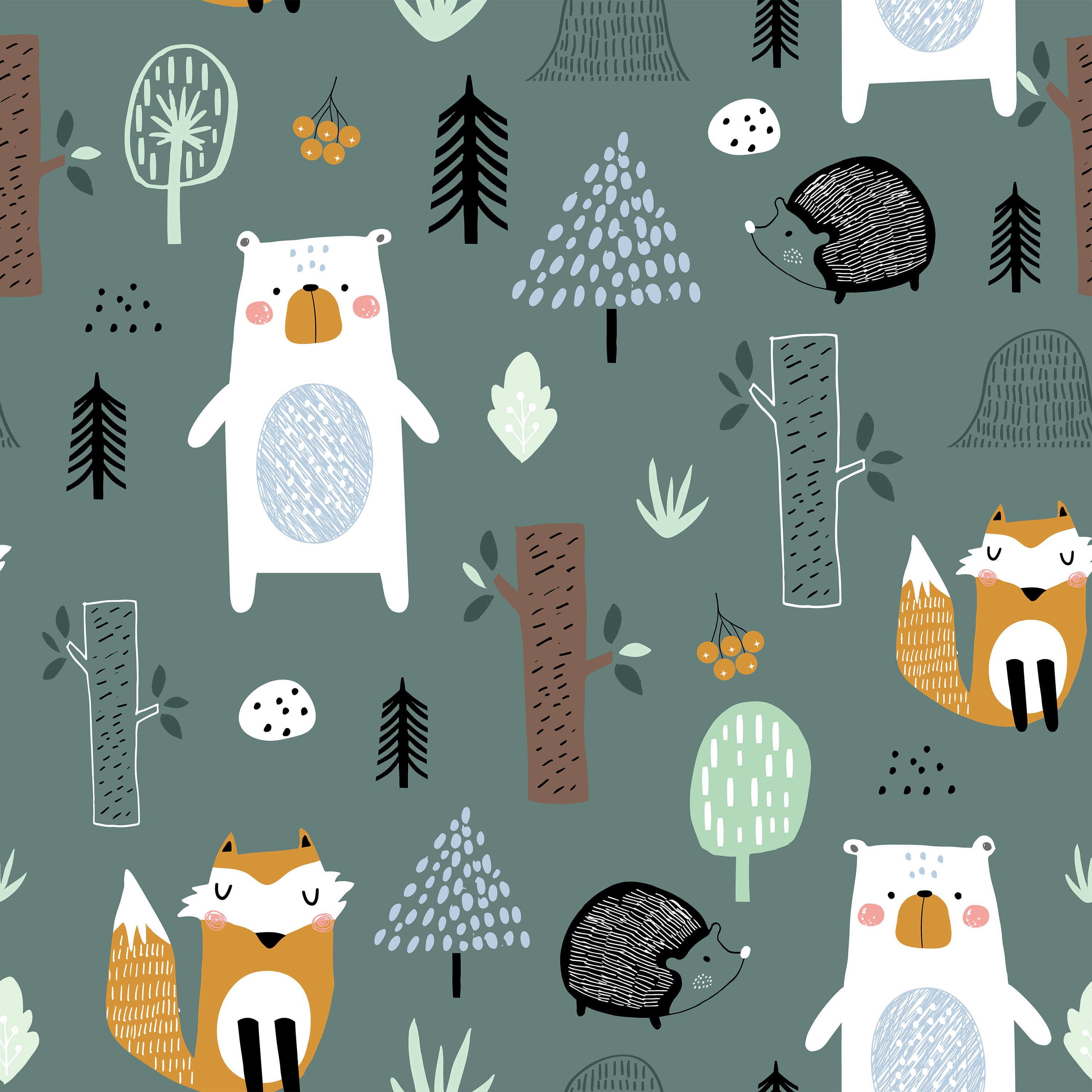 Woodland Wallpaper, Animal Wallpaper, Forest Animals Wallpaper, Peel ...