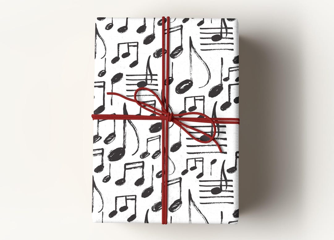 Music Notes Christmas Wrapping Paper, Black & White Gift Wrap, Holiday ...
