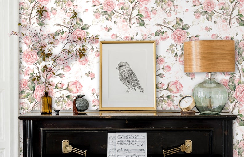 Victorian Wallpaper Rose Wallpaper Botanical Wallpaper Peel | Etsy