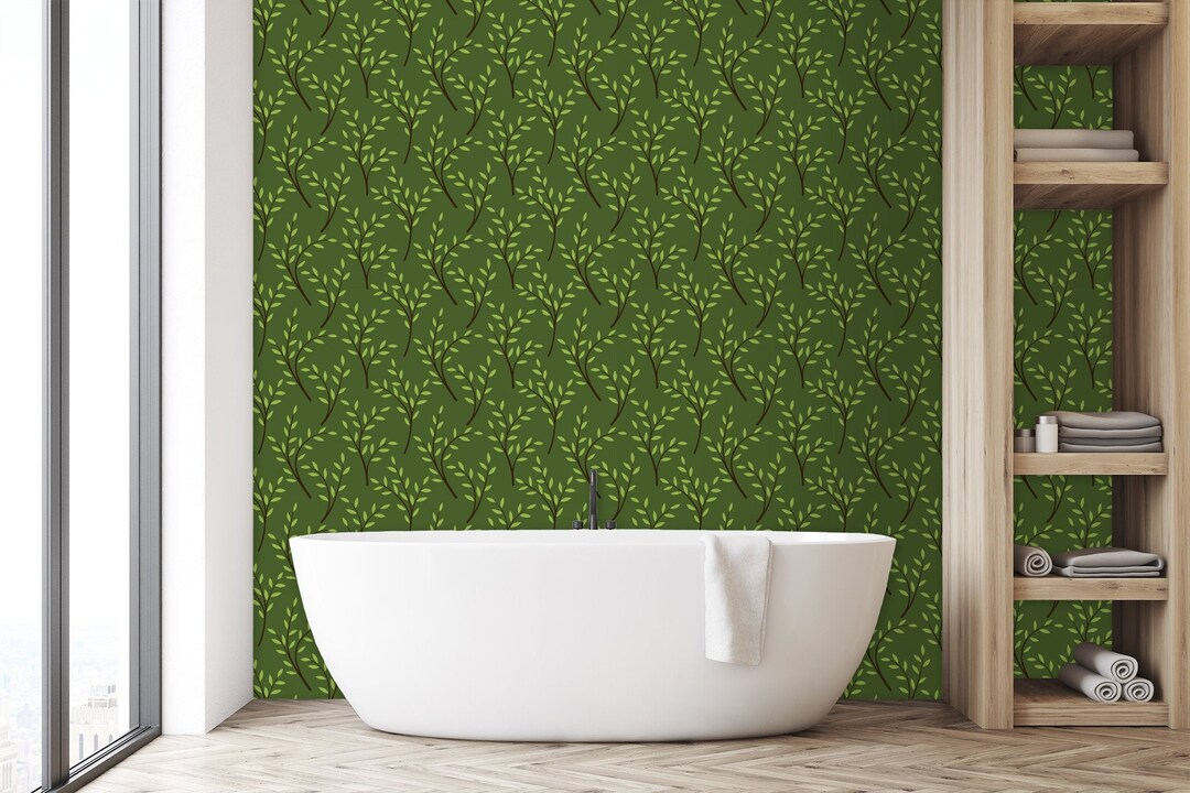 Botanical Wallpaper, Green Wallpaper, Peel and Stick Wallpaper, Leaf ...