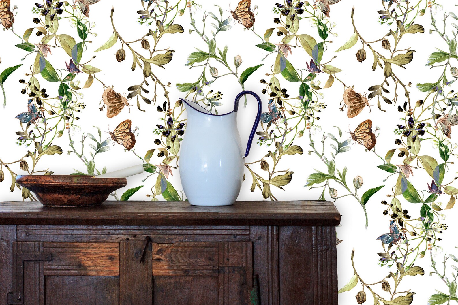 Butterfly Wallpaper Botanical Wallpaper Flower Garden - Etsy