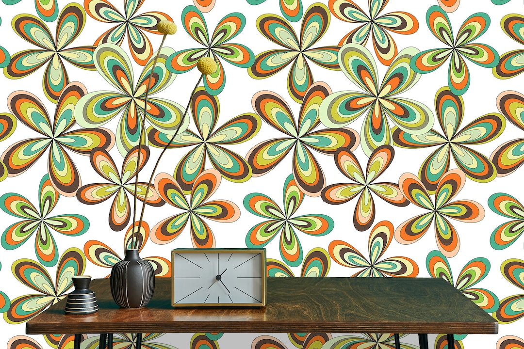 Retro Wallpaper, Funky Wallpaper, Vintage Wallpaper, Peel and Stick ...