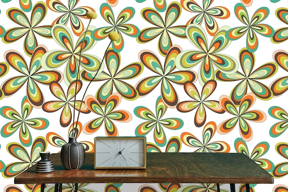 Retro Wallpaper Funky Wallpaper Vintage Wallpaper Peel and - Etsy