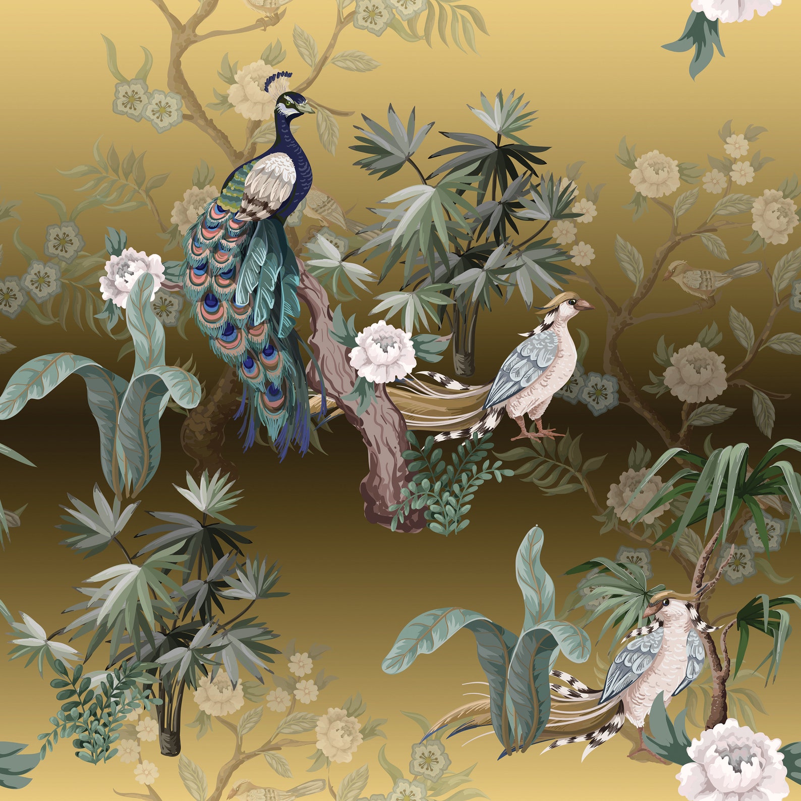 Chinoiserie Wallpaper Asian Wallpaper Gold Wallpaper Peel - Etsy