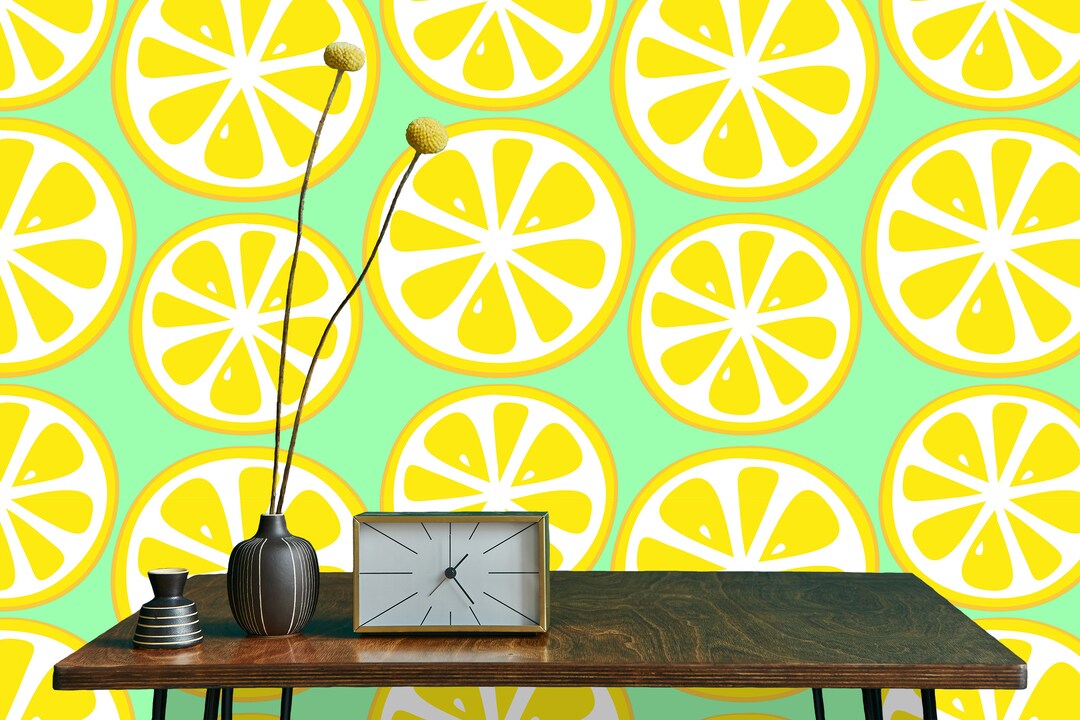 Retro Wallpaper, Lemon Wallpaper, Mid Century Wallpaper, Citrus Fruit ...