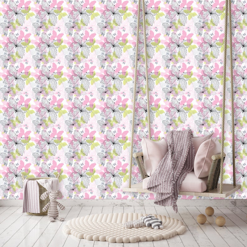 Whimsical Wallpaper Butterfly Wallpaper Pink Wallpaper - Etsy