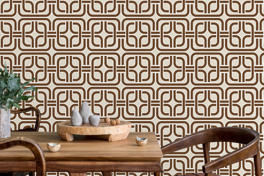 Retro Wallpaper, Mid-century Wallpaper, Vintage Wallpaper, Brown ...