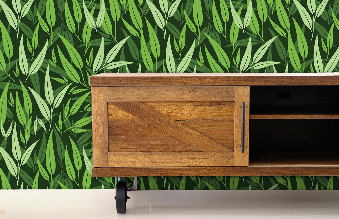 Botanical Wallpaper, Green Wallpaper, Peel and Stick Wallpaper, Leaf ...