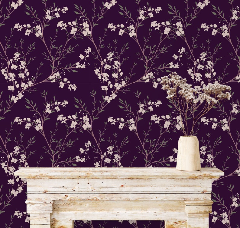 Dark Wallpaper Purple Wallpaper Antique Wallpaper Floral - Etsy