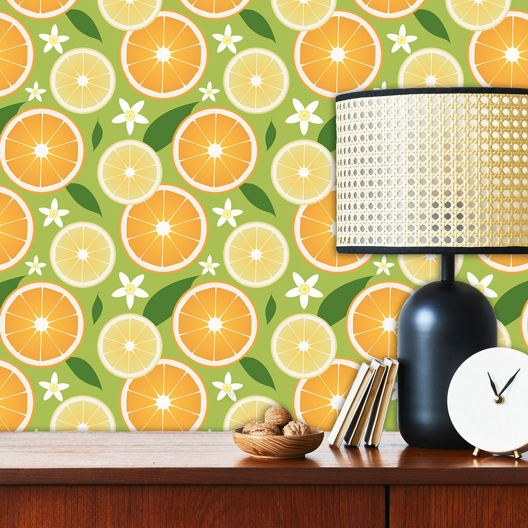 Retro Wallpaper, Oranges Wallpaper, Mid Century Wallpaper, Citrus Fruit ...