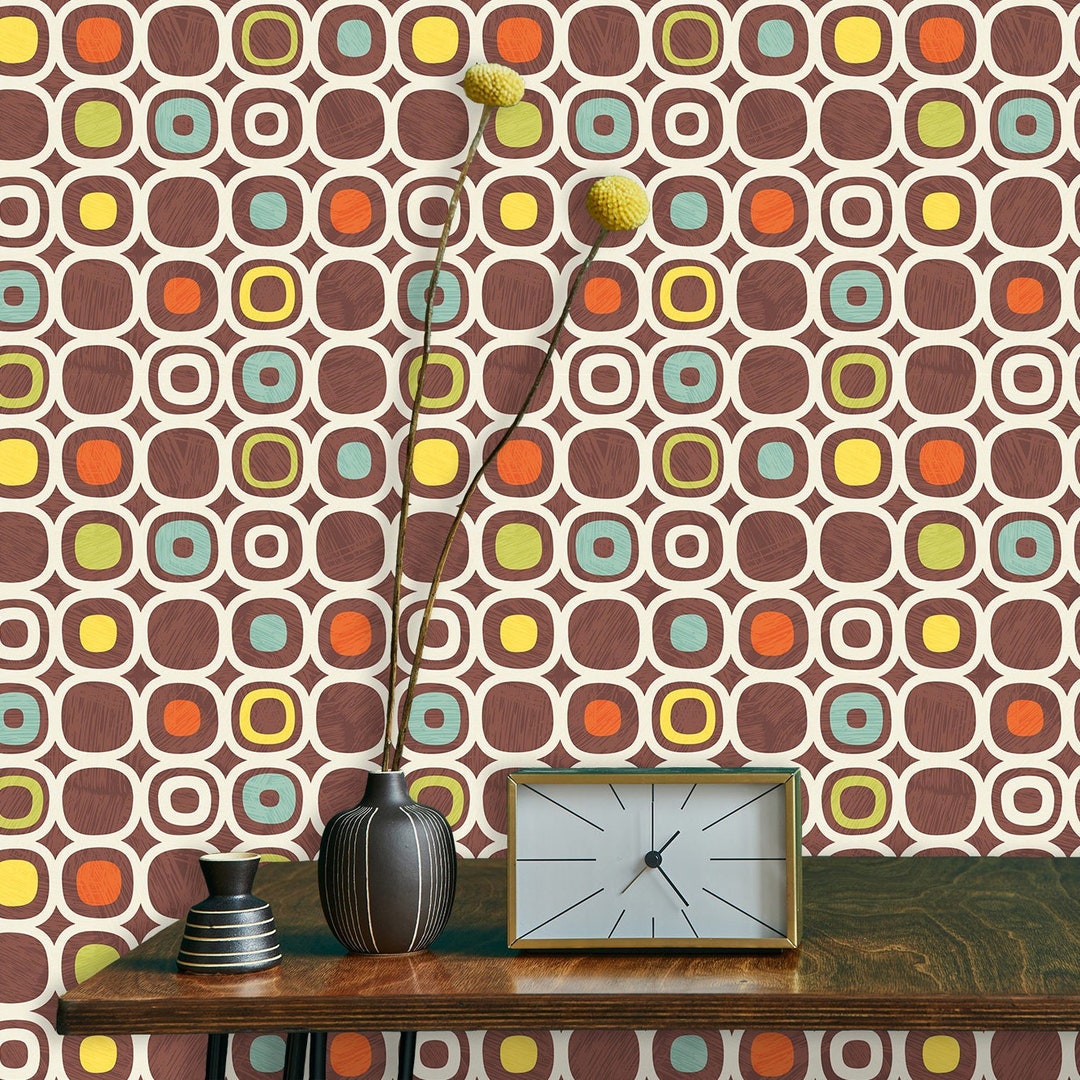 Retro Wallpaper, Mid Century Wallpaper, Geometric Wallpaper, Vintage ...