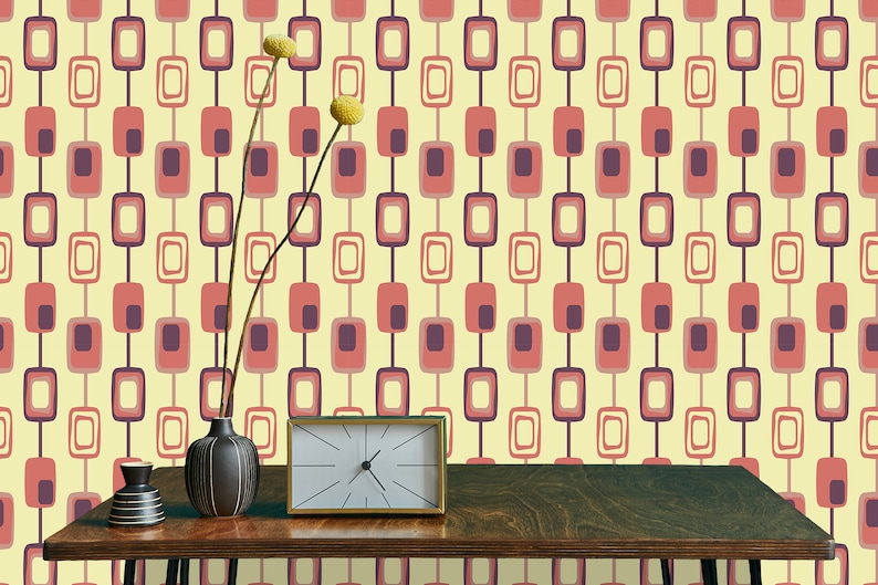 Retro Wallpaper, Mid-century Wallpaper, Vintage Wallpaper, Geometric ...
