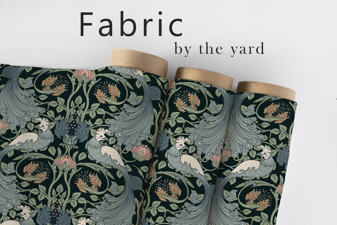 Victorian Fabric, Art Nouveau Material, Bird Textiles, Botanical Design ...