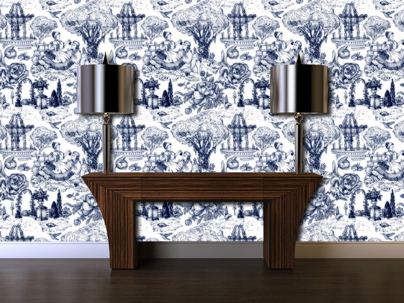 Victorian Wallpaper Toile Wallpaper Antique Wallpaper Peel - Etsy