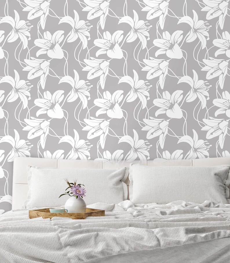 Grey Wallpaper Large Floral Wallpaper Victorian Wallpaper | Etsy