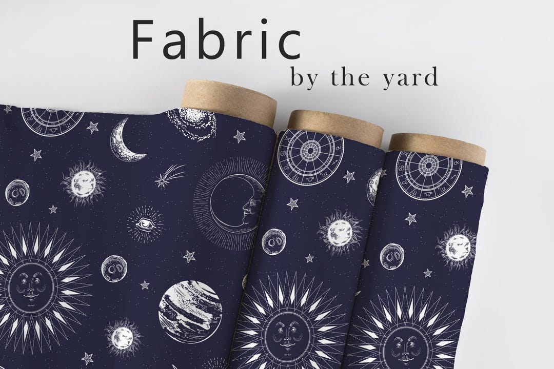 Celestial Fabric, Ethereal Material, Moon and Stars Textiles, Astronomy ...