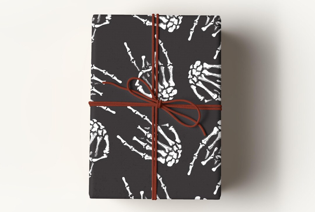Bone Hands Wrapping Paper, Skeleton Gift Wrap, Black Gothic Wrapping ...