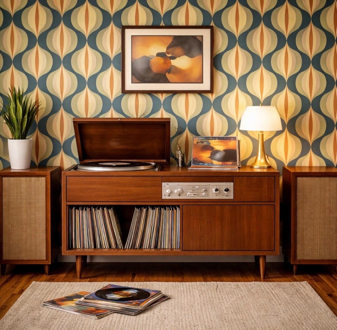 Retro Wallpaper, Mid Century Wallpaper, Geometric Wallpaper, Peel and ...