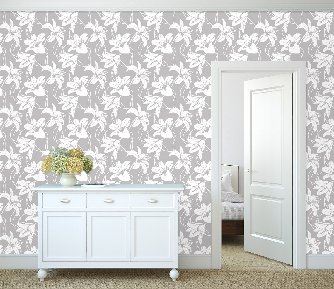 Grey Wallpaper Large Floral Wallpaper Victorian Wallpaper | Etsy