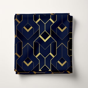 Art Deco Fabric, Navy and Gold Material, Geometric Textiles, Elegant ...