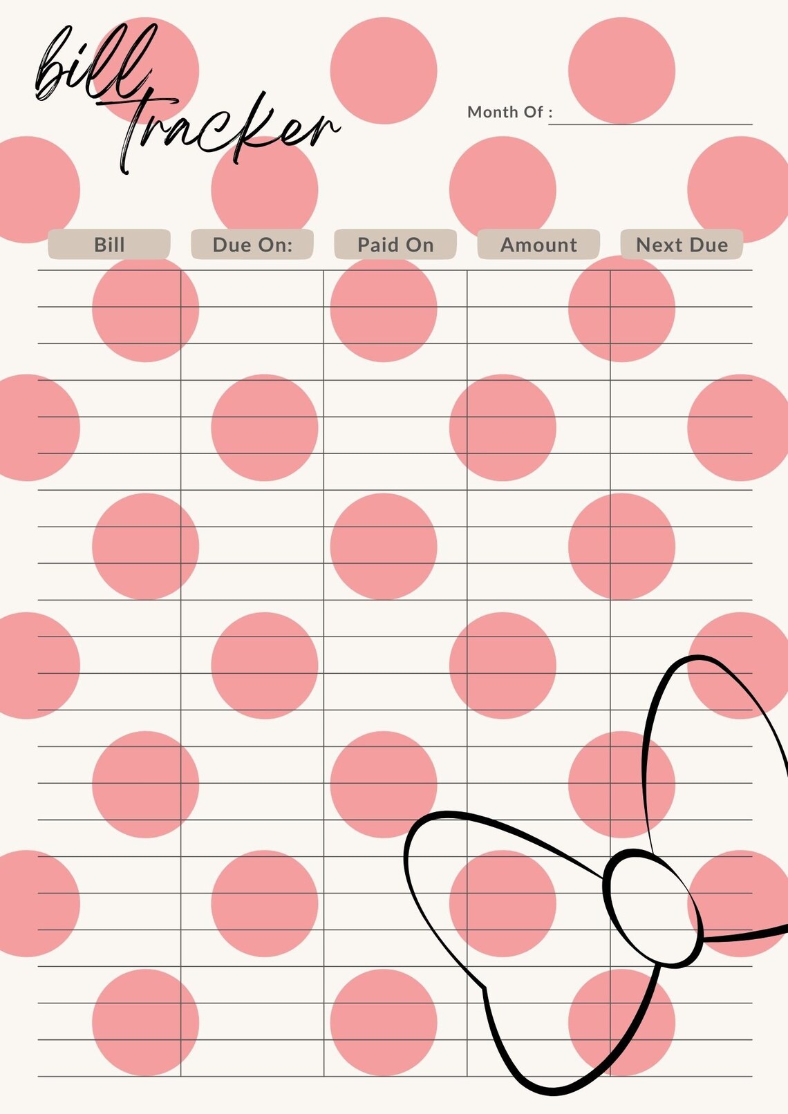 Minnie Mouse Bill Tracker Printable - Etsy