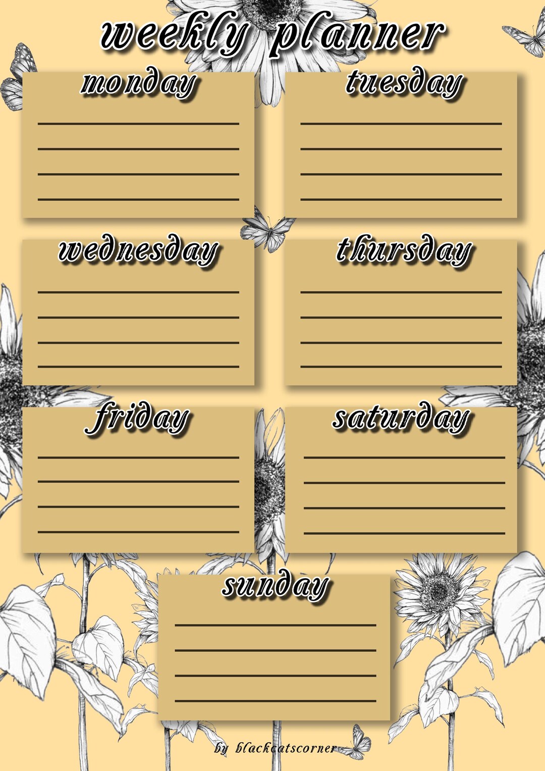 Printable SUNFLOWER Themed Weekly Planner - Etsy