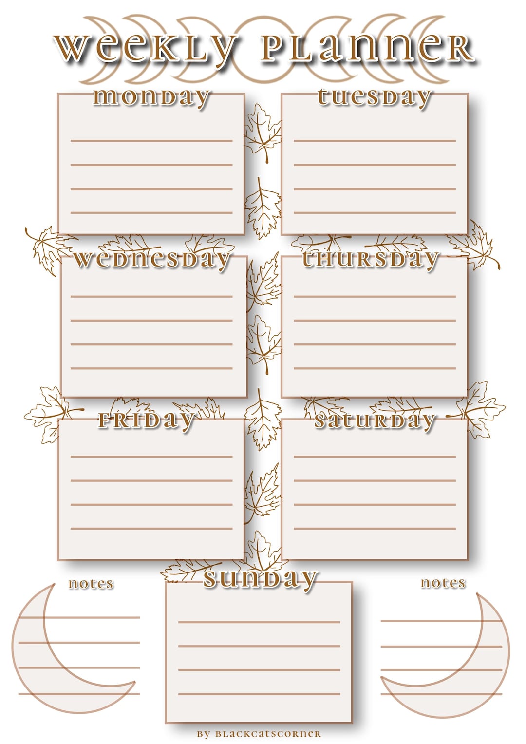 Printable MOON Themed Weekly Planner - Etsy