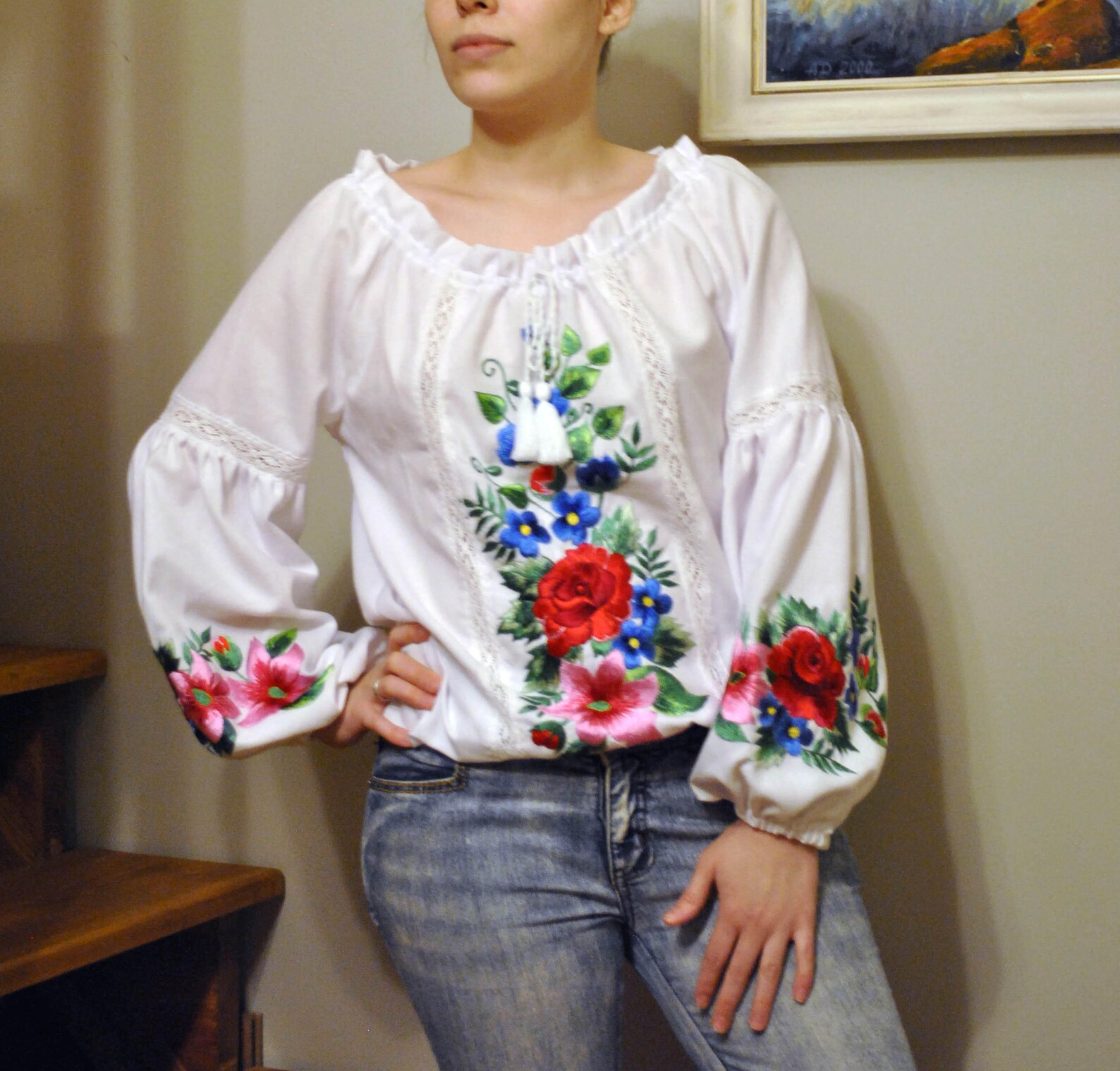 White Embroidered Shirt Hand Embroidered Blouse Flower Blouse - Etsy