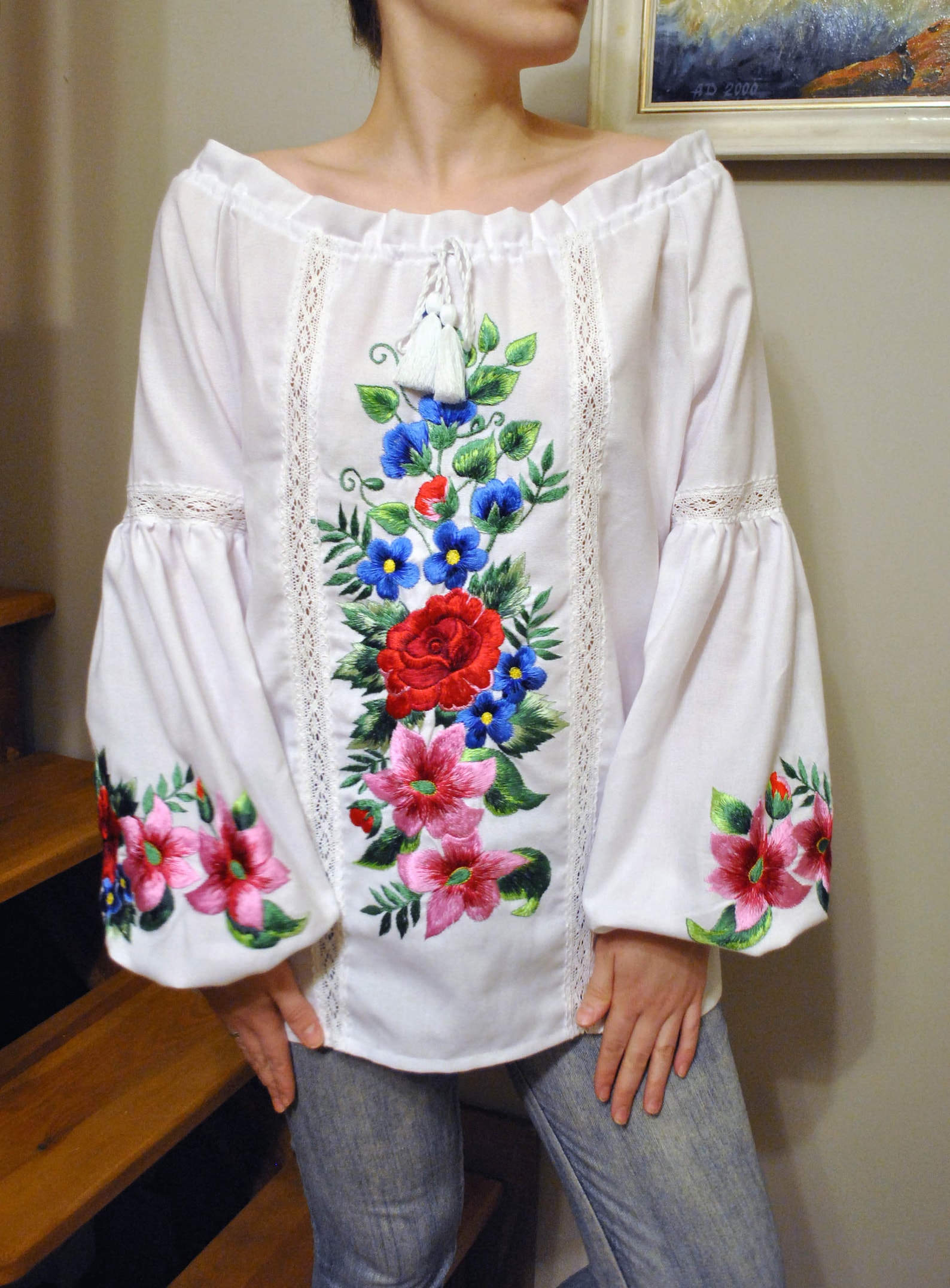 White Embroidered Shirt Hand Embroidered Blouse Flower Blouse - Etsy