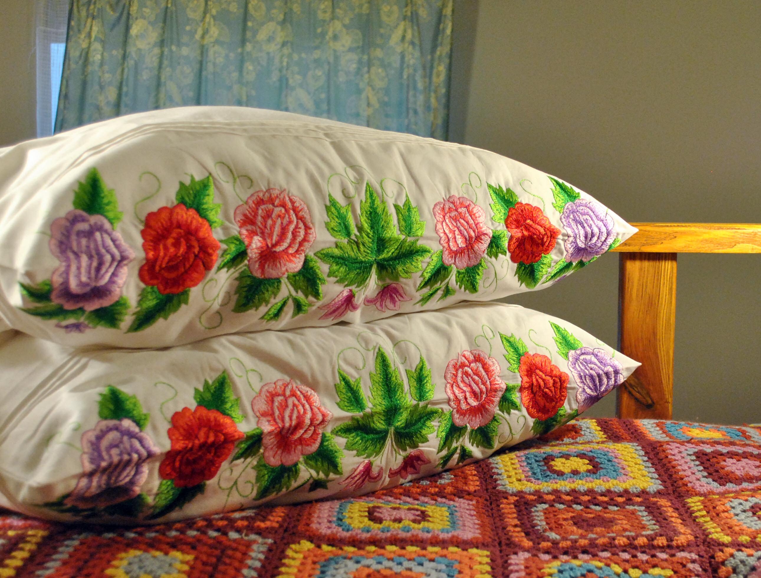Cotton Embroidered Flower Pillowcases Hand Embroidered Pillows Folk ...