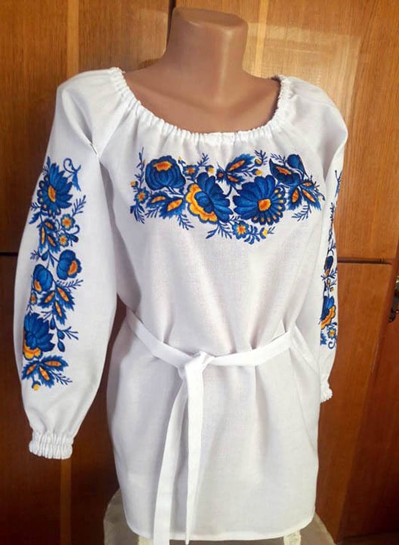White Embroidered Shirt Hand Embroidered Blouse Floral Embroidery ...