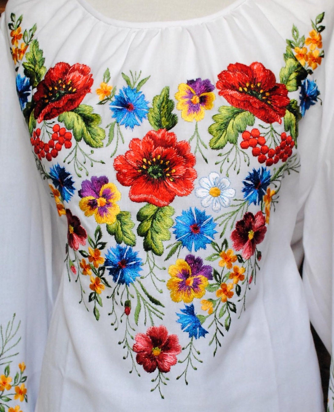 White Embroidered Shirt Hand Embroidered Blouse Floral Blouse - Etsy