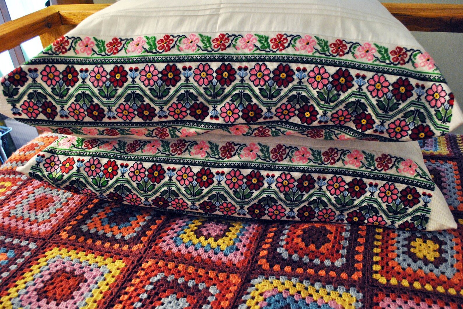 Embroidered Pillowcases Country Style Floral Embroidery Cross - Etsy