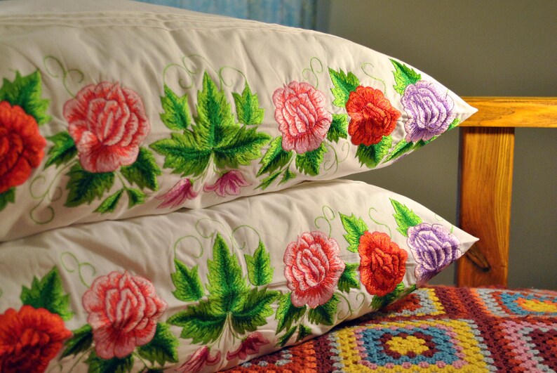 Cotton Embroidered Flower Pillowcases Hand Embroidered Pillows Folk ...