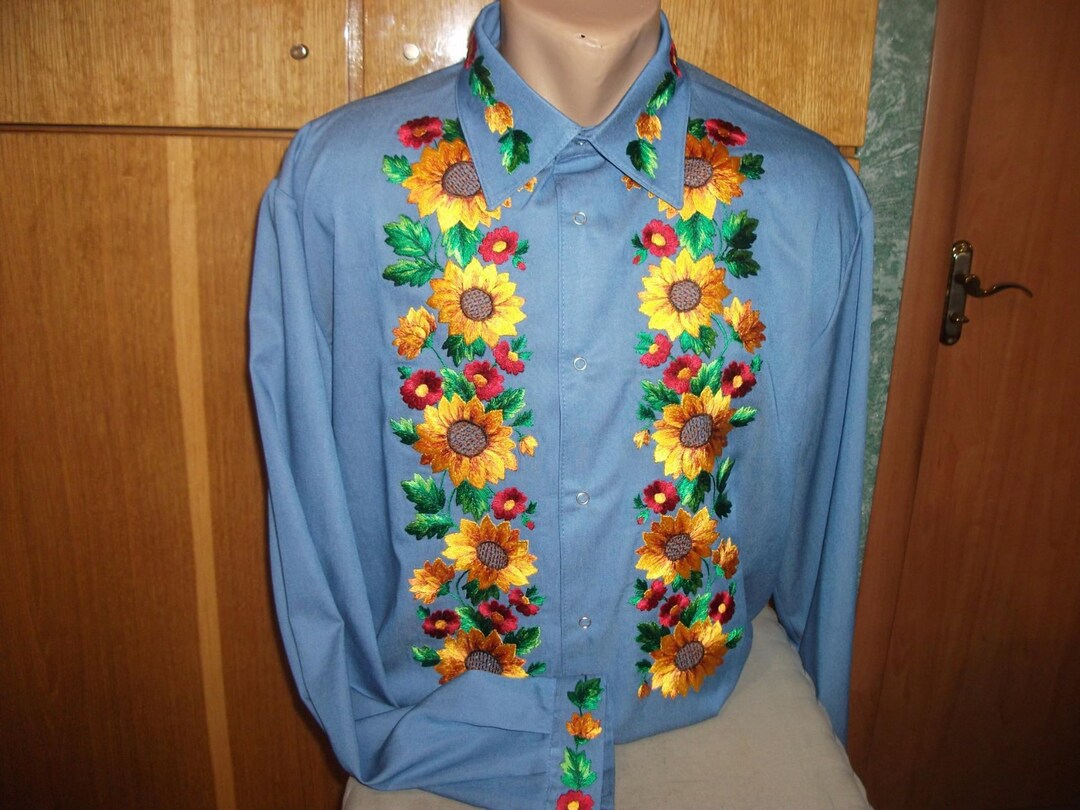 Hand Embroidered Men Shirt With Unique Embroidery With Sunflowers ...