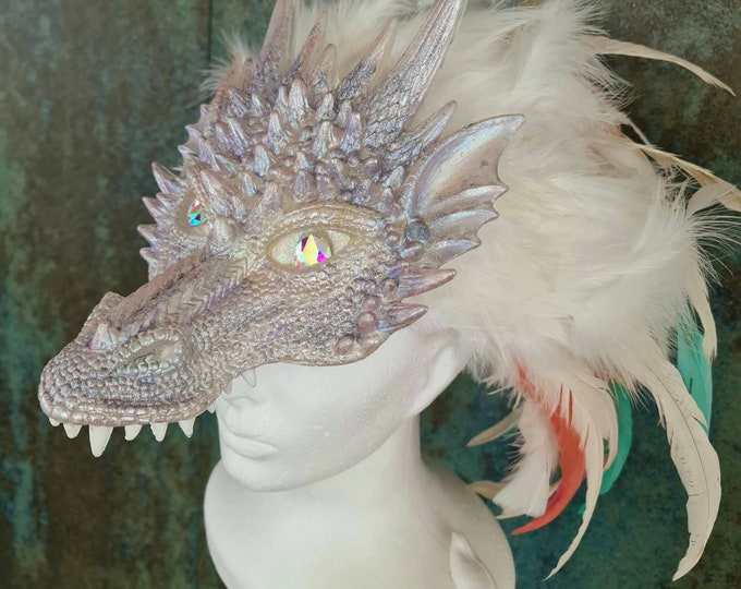 Pearl Dragon Headpiece , White Ice Dragon Feather Crown , Halloween ...