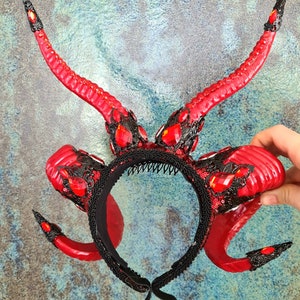 Red and Black Vampire Goth Double Horns Headpiece , Halloween Costume ...