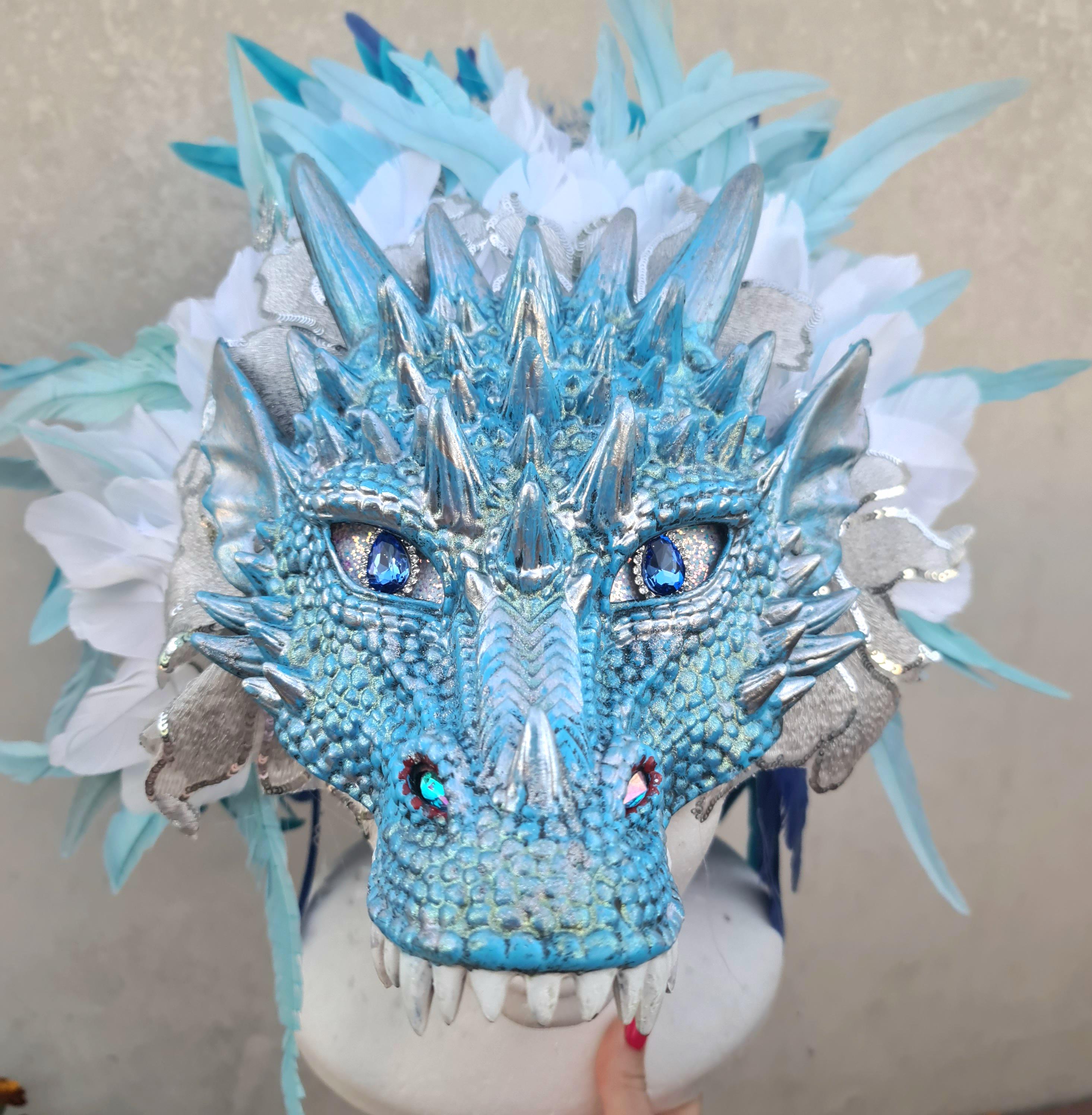 Blue Ice Water Dragon Headpiece , Feather Crown , Halloween Costume - Etsy