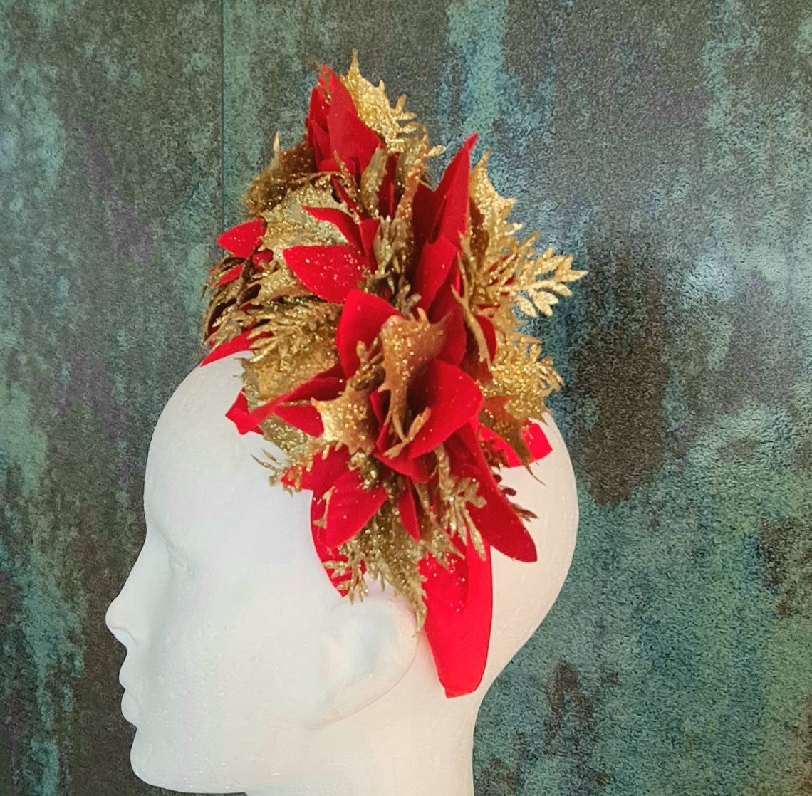 Christmas Flower Crown Red Gold Flower Headband New - Etsy