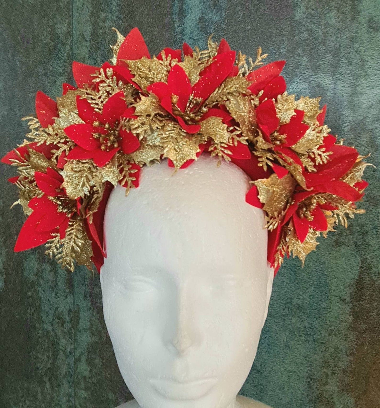 Christmas Flower Crown Red Gold Flower Headband New - Etsy
