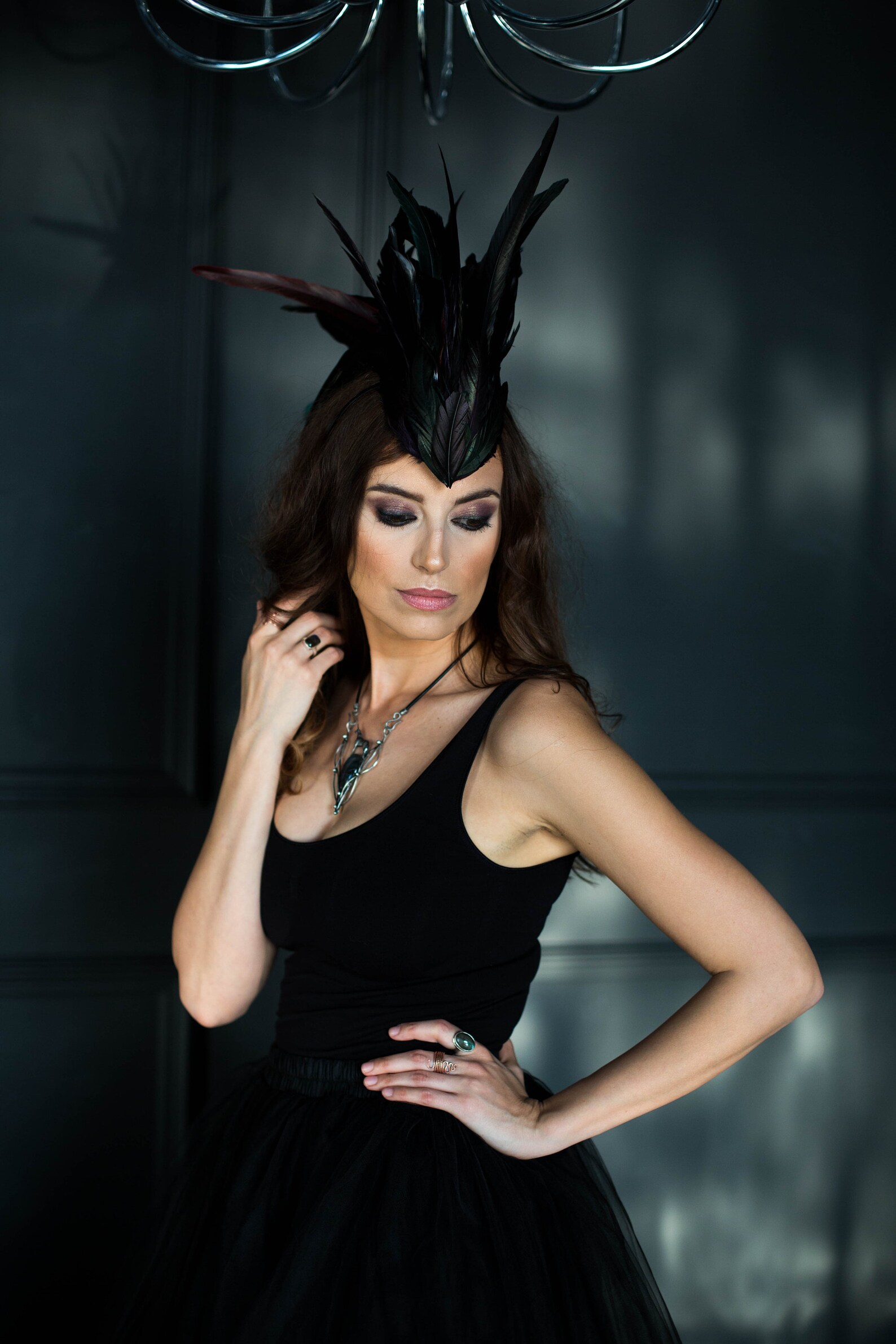 Dark Feather Mohawk, Gothic Halloween Headdress, Feather Crown ...