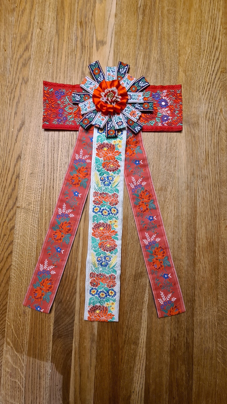 Ribbon Rosette Headpiece Slavic Flower Embroidery - Etsy
