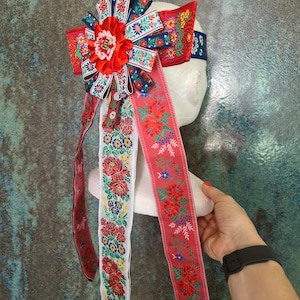 Ribbon Rosette Headpiece Slavic Flower Embroidery - Etsy