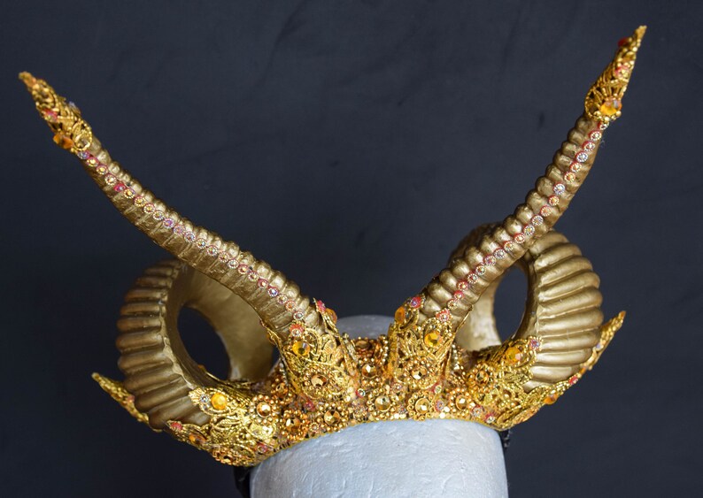Gold Double Horns Gothic Fantasy Crown Demon Queen Headdress | Etsy