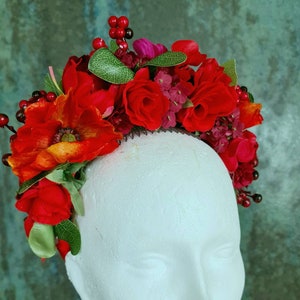 Rich Red Flower Berry Crown , Hen Party Bridesmaid Headband , Summer ...